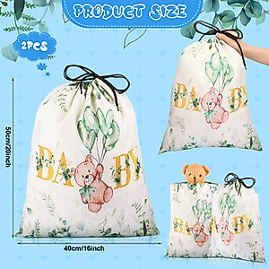 2 Pieces Large Gift Bag with Drawstring Large Canvas Gift Bags Heart Print Drawstring Present Wedding Bags Wrapping Reusable Bag Present Wrap Bags for Christmas, 20 x 16 in (Green,Baby)