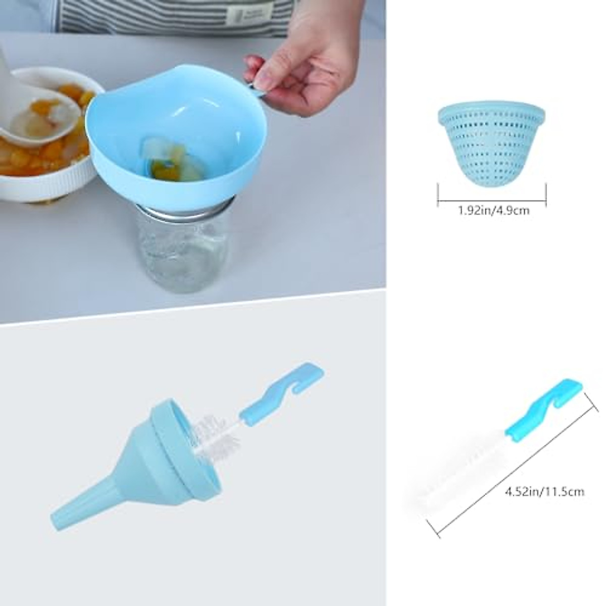 Delove 6-Piece Kitchen Funnel with Screw Spouts -Multi-Purpose Plastic Canning Funnels for Kitchen Use Filling Bottles Mason Jars- Wide Mouth Funnel Set with Strainer -Food Grade and BPA Free