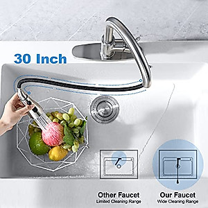 Brushed Nickel Pull Down Kitchen Faucet with Soap Dispenser - High Arc 3-Function Kitchen Sink Faucet with Pull Down Sprayer, Stainless Steel Pull Out Kitchen Faucet Single Hole Single Handle