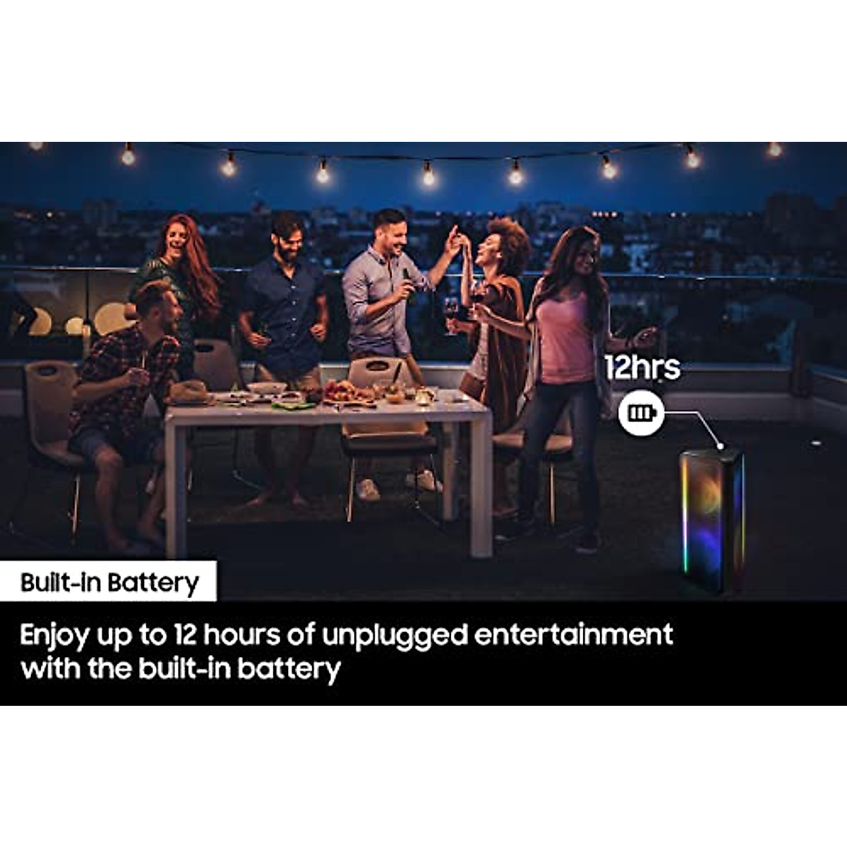 SAMSUNG MX-ST40B Sound Tower High Power Audio, 160W Floor Standing Speaker, Bi-Directional Sound, Built-in Battery, IPX5 Water Resistant, Party Lights, Bluetooth Multi-Connection, 2022