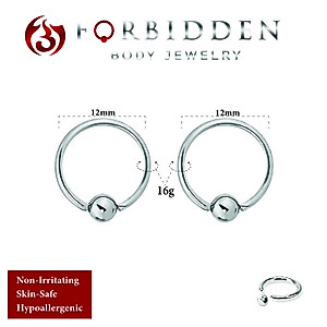 Forbidden Body Jewelry Stainless Steel Captive Bead Ring, Captive Bead Ball, Captive Hoop Cartilage, 16g 12mm Every-Day Surgical Steel Captive Bead Ring Body Piercing Hoops 4mm Balls