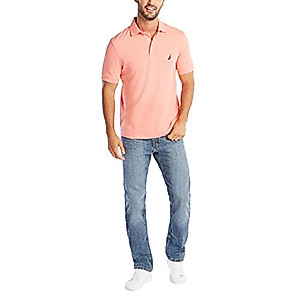 Nautica Men's Short Sleeve Solid Stretch Cotton Pique Polo Shirt, Pale Coral, Medium