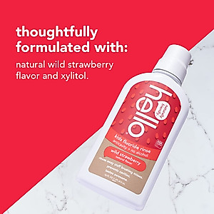Hello Kids Wild Strawberry Natural Flavor Anticavity Fluoride Rinse - Vegan, Alcohol Free, and SLS Free Mouthwash for Children Age 2 and Up - 16 Ounce (Pack of 3)