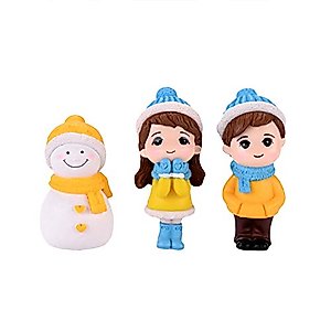 Jiecikou Lovely Snowman Model Miniature Figurine DIY Bonsai Xmas Landscape Fairy Garden Decor Blue Couple Yellow Snowman