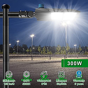 OSTEK 300W LED Parking Lot Lights LED Shoebox Street Pole Light with Dusk to Dawn Photocell, IP66 42000LM Commercial LED Area Road Lighting 5000K DLC UL