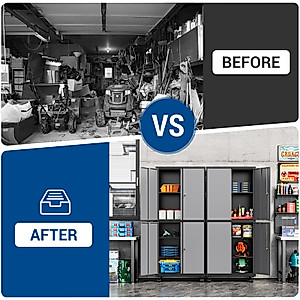 Fesbos Metal Storage Cabinet-Heavy Duty Tool Cabinet Multifunctional Garage Storage Cabinet with Adjustable Shelves&Lockable Doors, Pegboard and Accessories-Black&Gray