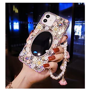 redecarie for Galaxy Note 10 Plus Bling Diamond Rhinestone Mirror Case,Women Girls Cute 3D Glitter Shiny Sparkle Protective Floral Phone Case with Lanyard for Samsung Galaxy Note 10 Plus