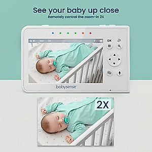 Babysense Upgraded Video Baby Monitor, 4.3" Split Screen with Two Cameras and Adjustable Night Light, Remote Pan & Tilt, Long Range, Two-Way Audio, Zoom, Night Vision, Lullabies & White Noise