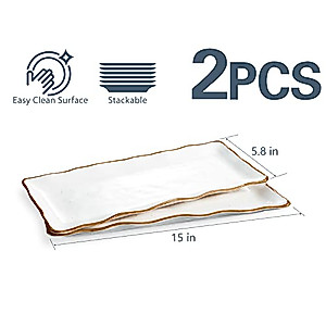 ONEMORE Large Serving Platters, 15 inch Serving Plates Set of 2, Ceramic Platters for Serving Food, Oven Safe Serving Trays and Platters for Entertaining Party, Creamy White