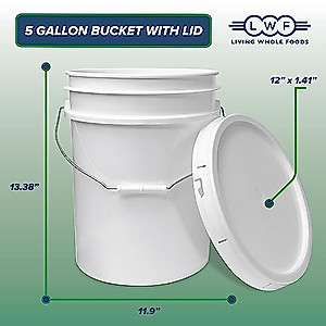 5 Gallon White Bucket & Lid - Durable 90 Mil All Purpose Pail - Food Grade - BPA Free Plasti (5 Gal. w/Lids - 3pk)