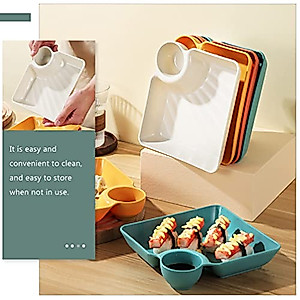 Hemoton Paper Plates 4Pcs Ceramic Dumpling Plate with Sauce Compartment, 7.2 * 7.2 inch Serving Plate with Sauce Holder, Chips and Salsa Plate, Serving Plate with Sauce Divider Platter Cheese Board