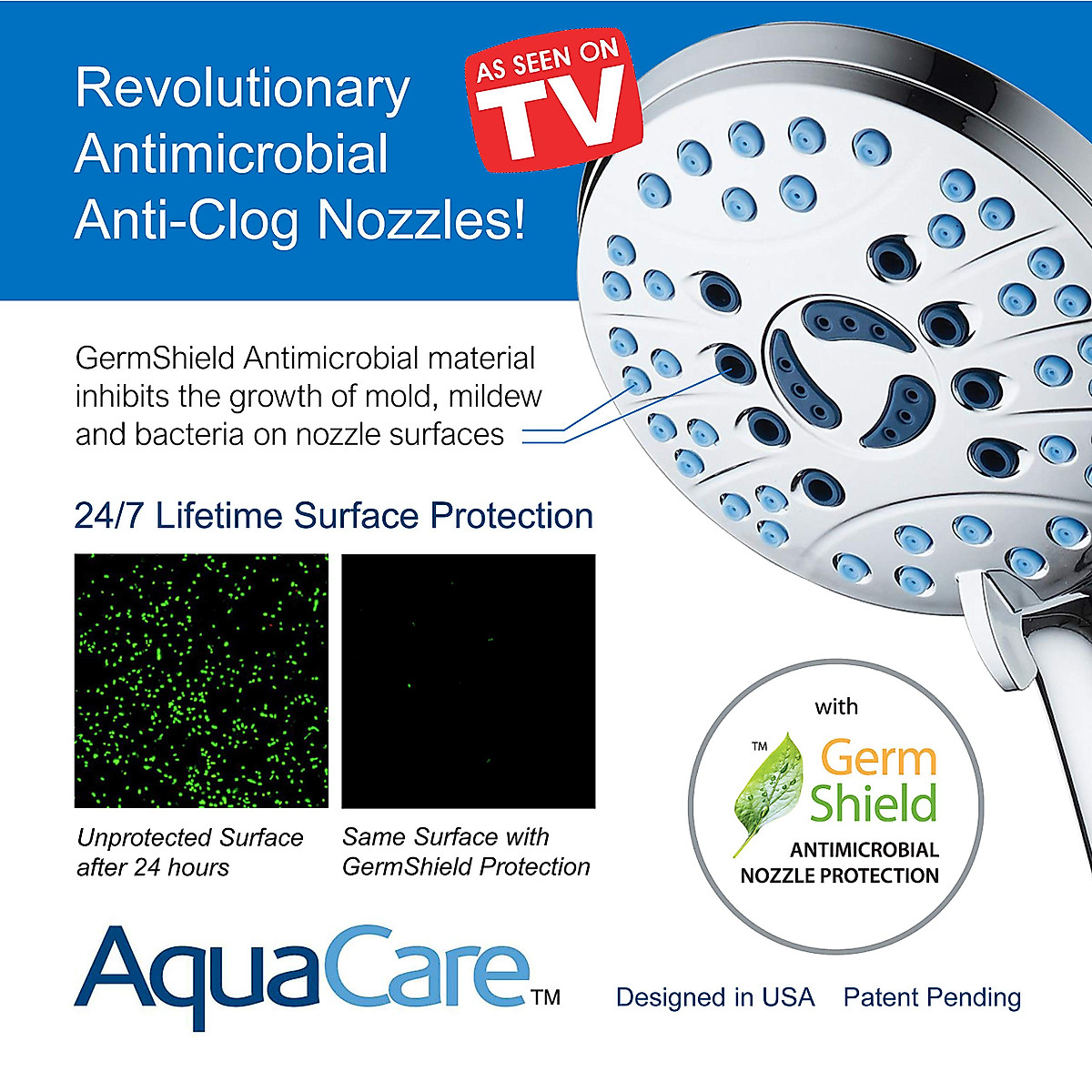 AquaCare As-Seen-On-TV High Pressure Handheld/Rain 80-mode 3-way Shower Head Combo with Adjustable Arm - Anti-clog Nozzles, Tub & Pet Power Wash, 6 ft. Stainless Steel Hose, All Chrome Finish