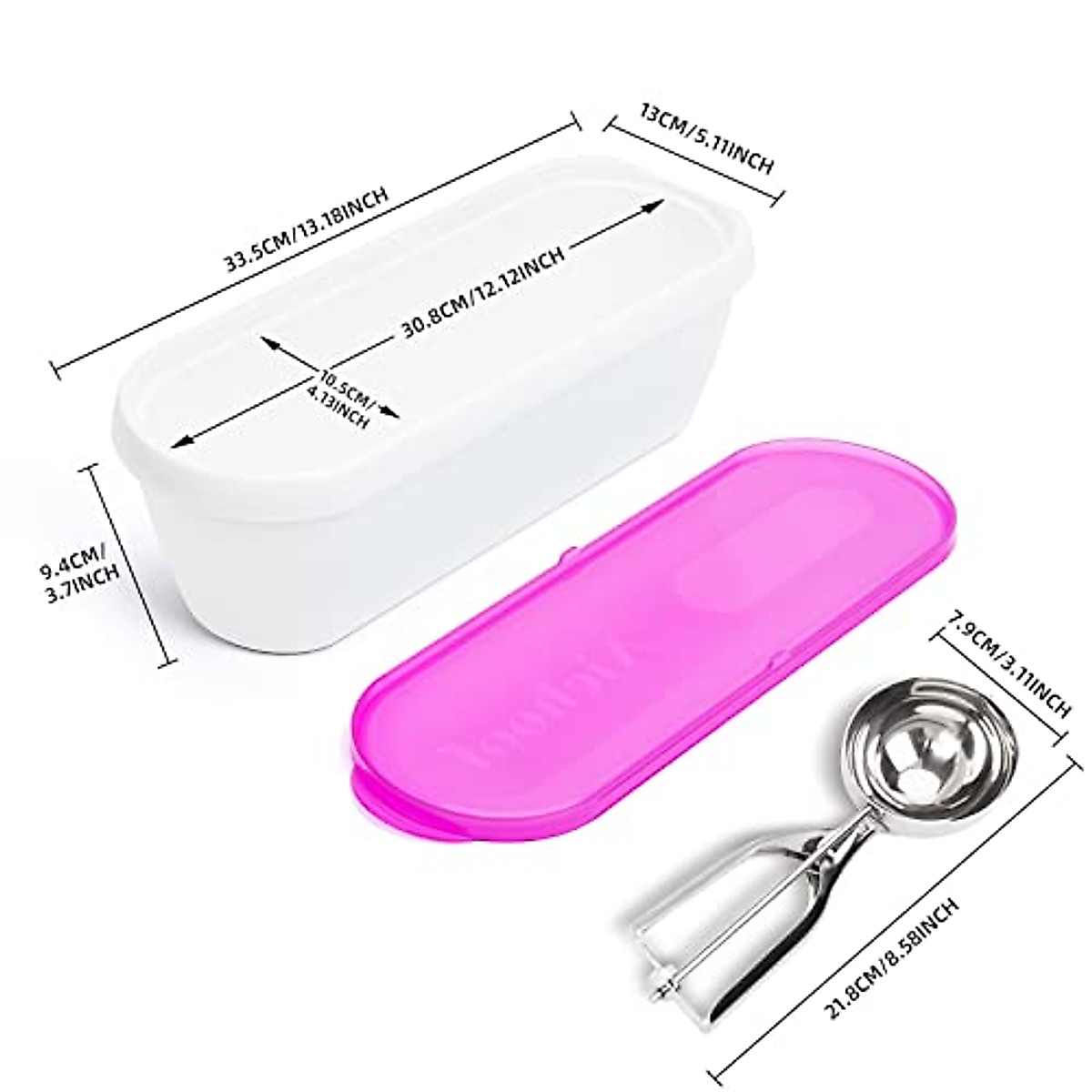 2 Quart Large Ice Cream Container with Lid and Stainless Steel Scoop, Double layer Freezer Storage Container Tub for sorbet and frozen yogurt or gelato, BPA FREE, Dishwasher Safe-Purple Lid