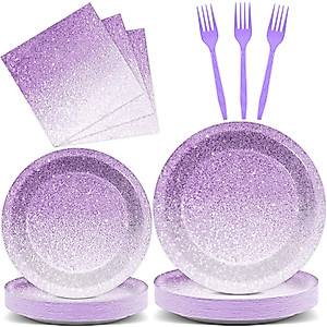 200pcs Ombre Purple Party Supplies Gradient Pastel Purple Plates Napkins Light Purple Sprinkle Party Decorations Purple Tableware Dinnerware for Girls Women Birthday Wedding Serves 50 Guests