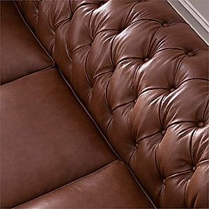 BOWERY HILL Traditional Oak Leather Chesterfield Sofa in Chestnut