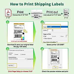 JADENS 3X5 Bluetooth Shipping Label Printer, Thermal Label Printer for Small Packages, Label Maker Machine, Support Windows, Mac, Chromebook, iOS, Android, Compatible with Amazon, Ebay, Etsy, USPS