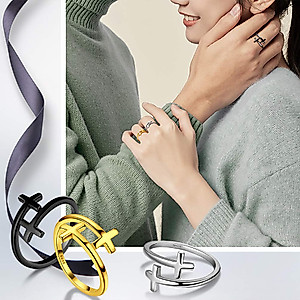 Sterling Silver Polished Cross Ring Mens Adjustable Double Wrap Sideways Cross Ring for Women Daughter friend Easter Gift Amulet Jewelry for Wedding Engagement FR0009W