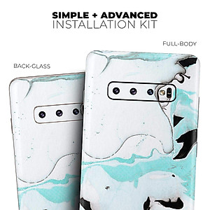 DesignSkinz Black and Teal Textured Marble 2 Protective Vinyl Decal Wrap Skin Cover Compatible with The Samsung Galaxy S20 (Screen Trim & Back Glass Skin)