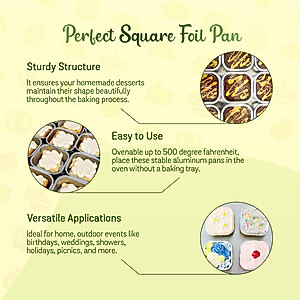 KitchenDance 4 Inch Baking Pan with Snap-On Lid - 8 oz. Square Colored Aluminum Pan - Oven, Freezer, Microwave Safe - Ideal for Catering, Restaurants, Bakeries, Home Kitchens - A6 (500, Gold)