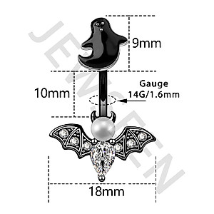 Jewseen Belly Button Rings Bat Belly Rings 316L Stainless Steel Belly Piercing 14g Navel Ring for Women Navel Piercing Belly Bar Body Jewelry for Halloween Day