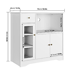 HORSTORS Storage Cabinet with 3 Doors and 1 Drawer, Buffet Cabinet Sideboard with Adjustable Shelves, Microwave Stand Cabinet for Kitchen, Dining Room, White