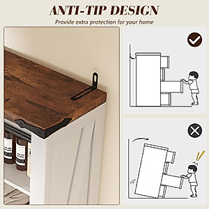 LUXOAK Farmhouse Over Toilet Cabinet, 68" Tall Toilet Organizer Stand with Sliding Barn Door & Adjustable Shelf, Above Toilet Storage for Bathroom, Laundry Room, Rustic Oak & White