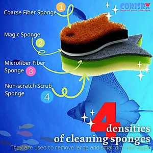 3 Packs Aquarium Fish Shape Glass Cleaner Sponge, 4 Kinds of Density Cleaning Sponge for Glass Walls, Fish Tank Scraper Pad for Glasses Aquariums - Hand Held Cleaner Scrubber Pad, Limpiador acuarios