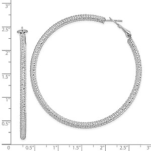 925 Sterling Silver 3.25x60mm Omega Clip Back Post Hoop Earrings