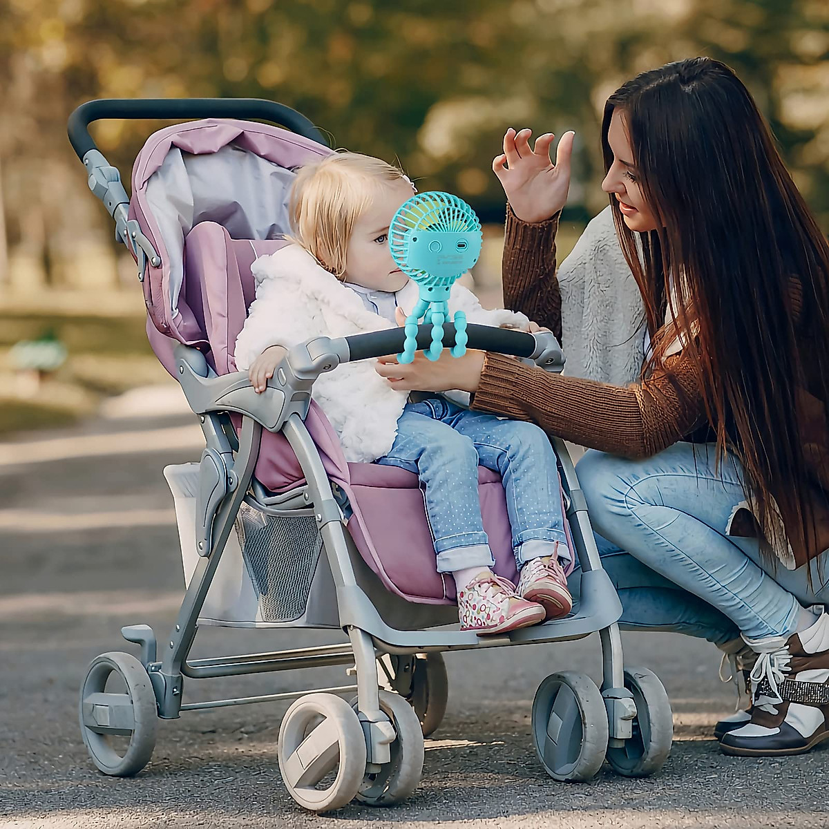 Portable Stroller Fan, With Flexible Tripod and 3 Speeds Clip On Car Seat Fan Mini Small Personal Handheld Battery Powered USB Fan, for Pram Crib Bike Treadmill Camping and Student Bed Desk