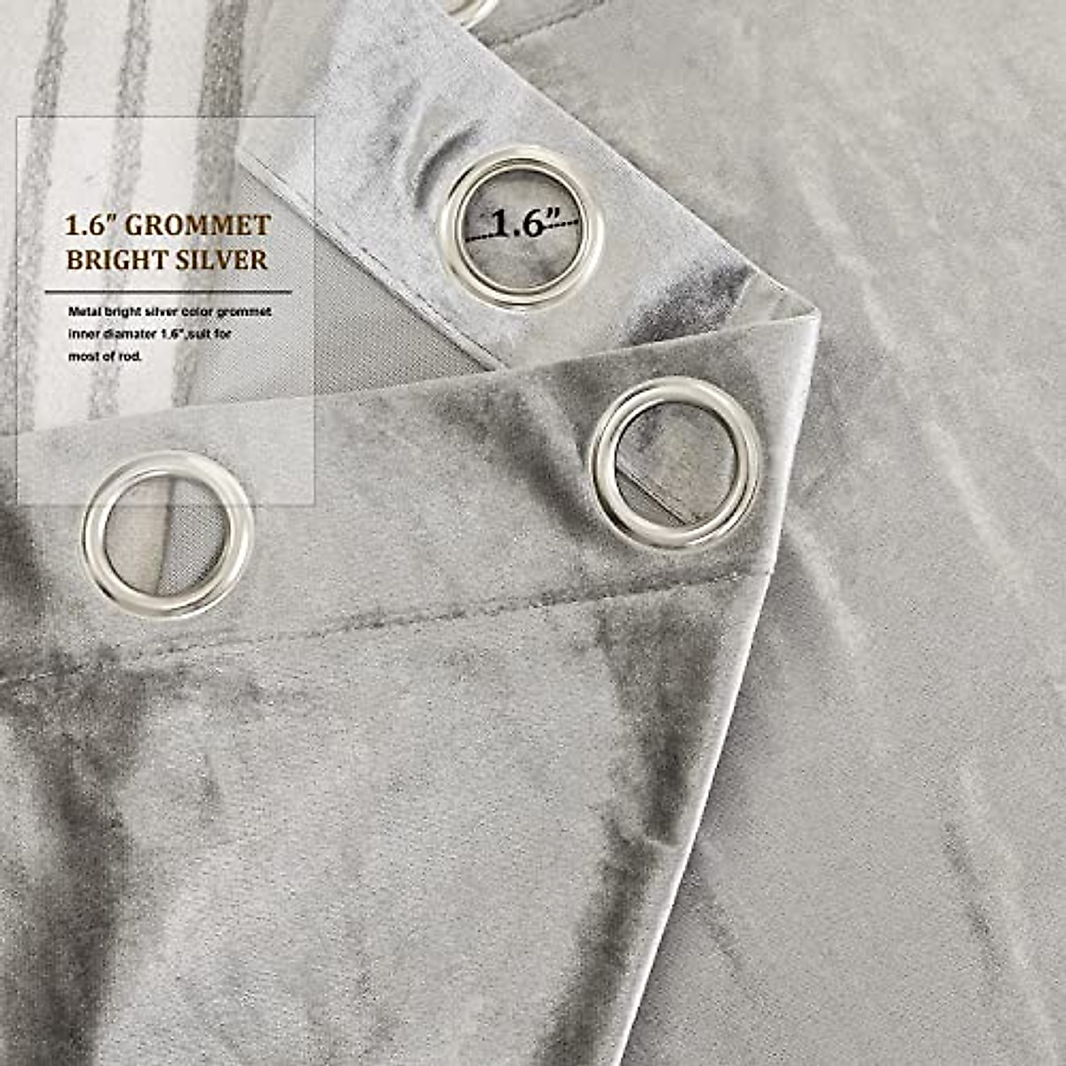 BULBUL Silver Grey Curtains 84 inch Length- Living Room Velvet Blackout Window Drapes Thermal Insulated Room Darkening Decor Grommet Curtains for Bedroom Set of 2 Panels