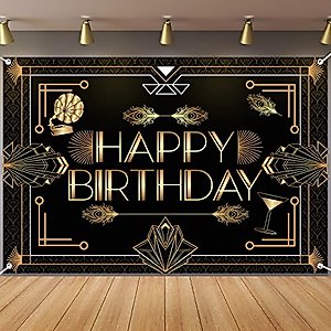 Roaring 20s Party Decorations Birthday Backdrop Banner for Women Men 1920s Great Gatsby Themed Background Bday Black and Gold Favors Props Photography Sign Decor Supplies