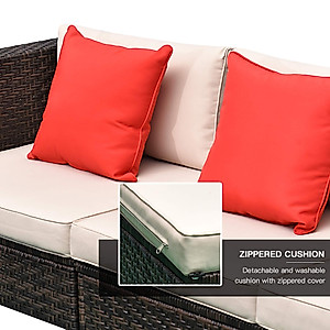 Outsunny Patio Furniture Set, 9 Piece Outdoor Sectional Sofa, All-Weather PE Rattan Wicker Conversation Set with Chairs, Ottoman, Loveseat, Coffee and Side Table, Cushions, Sand