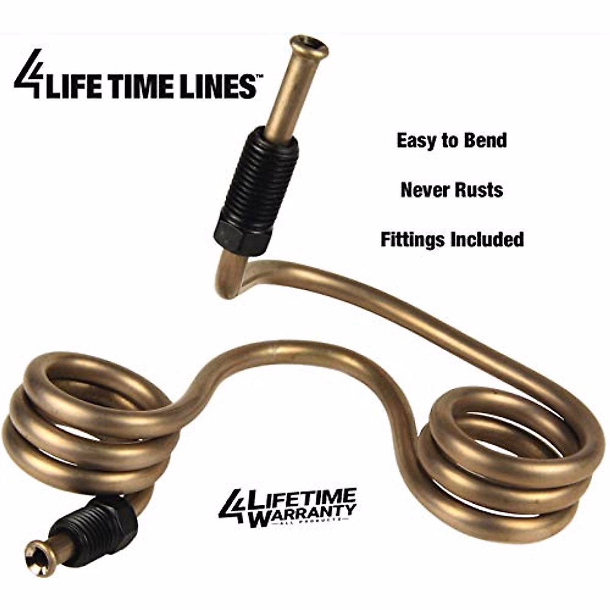 4LifetimeLines 3/16" x 25' Genuine Copper-Nickel Alloy Non-Magnetic Brake Line Replacement Tubing Coil Roll & Fitting Kit, Inverted Flare, Easy to Bend, Corrosion Resistant