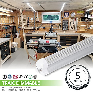 Zi-ZOHNSON 6Pack 4FT LED Shop Light for Workshop, 30W 5000K T8 LED Tube D-Shape Integrated Linkable Shop Lights for Garage, Striped Cover