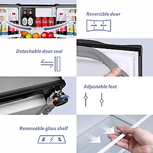 Frestec 1.7 Cu.Ft. Mini Fridge with Freezer, Energy Saving, Reversible Doors, 37 dB, 6 Adjustable Mechanical Thermostat for Bedroom, Office, Dorm, Black