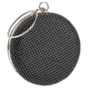 Tanpell Women's Evening Bag Round Rhinestone Crystal Clutch Purse Handbag for Wedding Prom Party (Black)