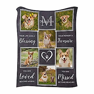 Custom Memorial Blanket Gifts for Dog Lover You Are Missed Beyond Measure Personalized Puppy Photo Collage Fleece Throw Blanket with Picture Name in Loving Memory Blanket for Dog Lost Dog Lover 40 x50