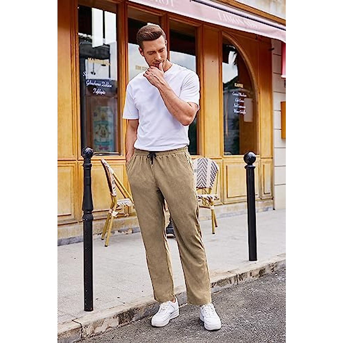 COOFANDY Men's Jogger Pants Running Hiking Drawstring Trousers Work Sweatpants Khaki