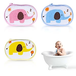 OBTANIM Baby Bath Sponge Soft Foam Scrubber Natural Sponge for Bathing, Shower Scrubber Body Sponge for Kids/Babies/Men/Women, Set of 3