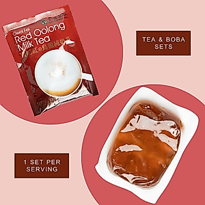 King Ping Best Tea - Oolong Tea Kit with Brown Sugar Boba Pearls, 5 Individual Boba Packets & Milk Tea Powder Packets, 100 Percent Natural Red Oolong Tea - Easy to Make - (5 Servings)
