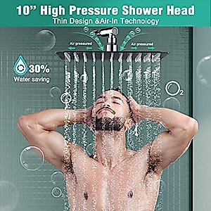 10 Inch All Metal High Pressure Rainfall Shower Head with Handheld Combo, Rain Shower Head with Handheld Spray,3-Way Diverter,Height & Angle Adjustable Extension Arm,70" Flexible Hose