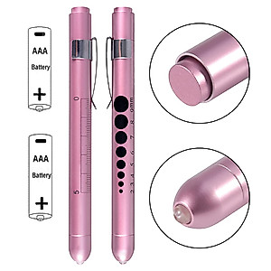 Aokin Medical Pen Lights for Nurse Doctor, Reusable LED Medical Penlight Flashlight with Pupil Gauge and Ruler, White Light, Rose Gold