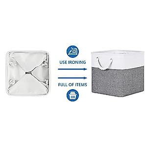 EvanColin Fabric Storage Cubes for Organizing, 11 inch Cube Storage Bin for Shelf, Home, Office, Canvas Storage Cube Bins with Rope Handles, Christmas Baskets for Gifts Empty(White&Grey,4-Pack)