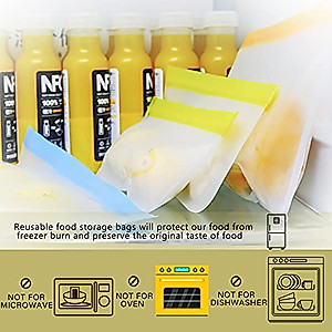 NIKUY Reusable Food Storage Bags- 12 Pack BPA Free Flat Freezer Bags (2 Reusable Gallon Bags & 5 Leakproof Reusable Sandwich Bags & 5 Small Kids Snack Bags) for Meat Veggies Fruit