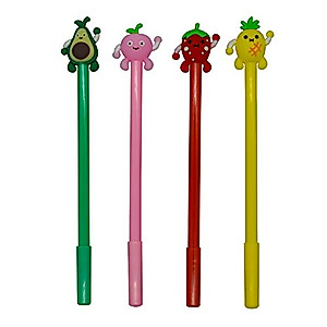 Maydahui 12PCS Fruits Shaped Rollerball Pens Cute Kawaii Pen Black Gel Ink Strawberry Pineapple Juicy Peach Avocado Design for School Office Girls
