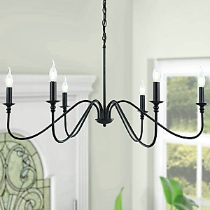 Black Chandelier,6-Light Rustic Industrial Iron Chandeliers for Dining Room Lighting Fixtures Hanging,Candle Hanging Hallway, Living Room, Foyer, Bedroom, Office, Bar,Island Lights