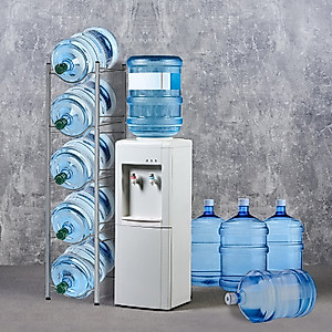 LIANTRAL 5 Gallon Water Jug Holder, 5 Tiers Silver Heavy Duty Water Rack Freestanding, Water Bottle Organizer for Home Office