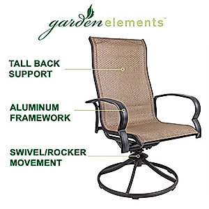 Garden Elements Outdoor Bellevue Metal Aluminum Patio Chair, Brown (6, Sling Rocker)