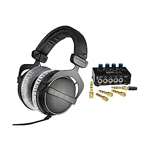 beyerdynamic DT 770 PRO Headphones (250 Ohm) Bundle with Compact 4-Channel Stereo Headphone Amplifier (2 Items)