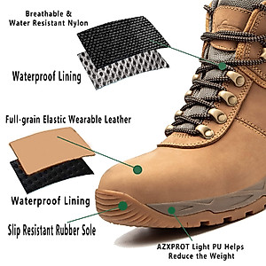 AZXPROT Waterproof Hiking Boots for Men, Outdoor Lightweight Trekking Trails Shoes Backpacking Mountaineering Boots Yellow 7